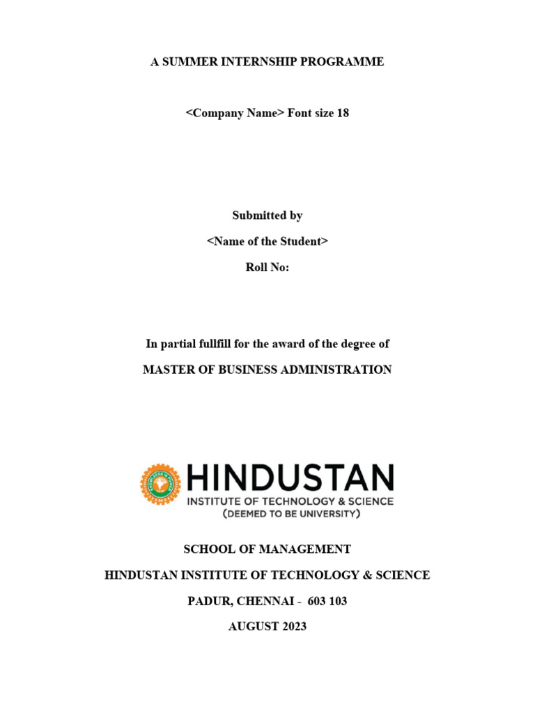 SUMMER INTERNSHIP PROGRAMME - Outline | PDF