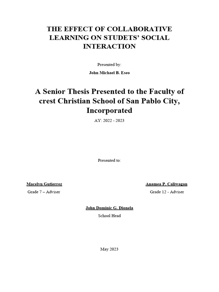 ESEO The Effect of Collaborative Learning On Students Social Interaction 1 1 2 | PDF | Learning ...