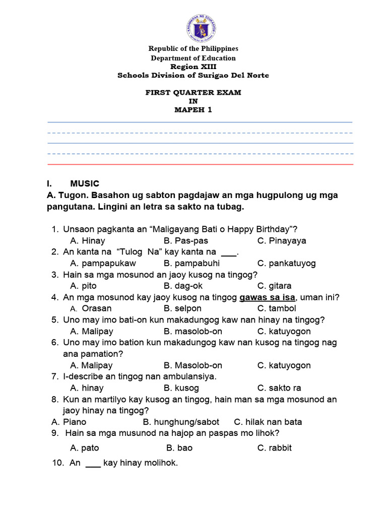 PT - Mapeh 1 - Q1 | PDF