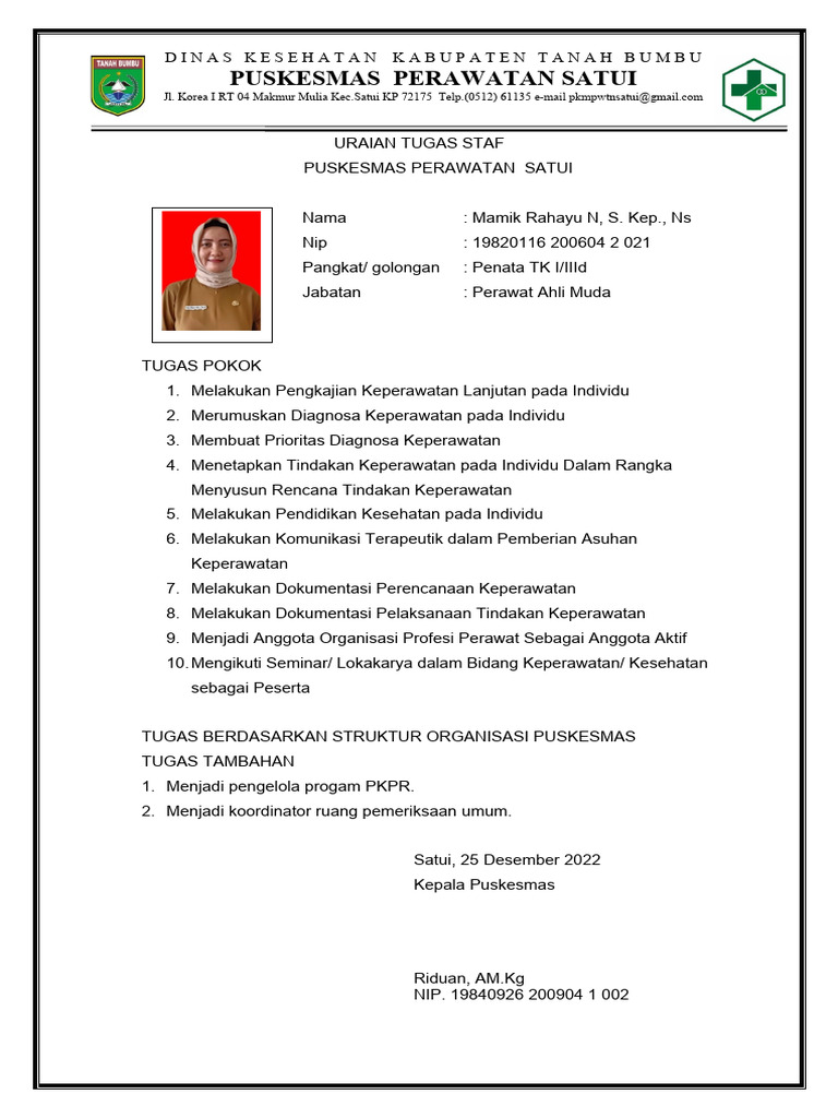 URAIAN TUGAS Perawat Ahli Muda | PDF