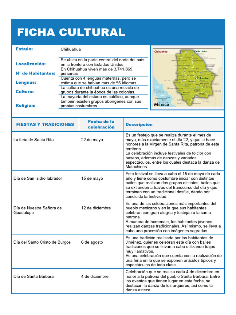 FICHA CULTURAL Chihuahua | PDF | Chihuahua (estado) | Bailes