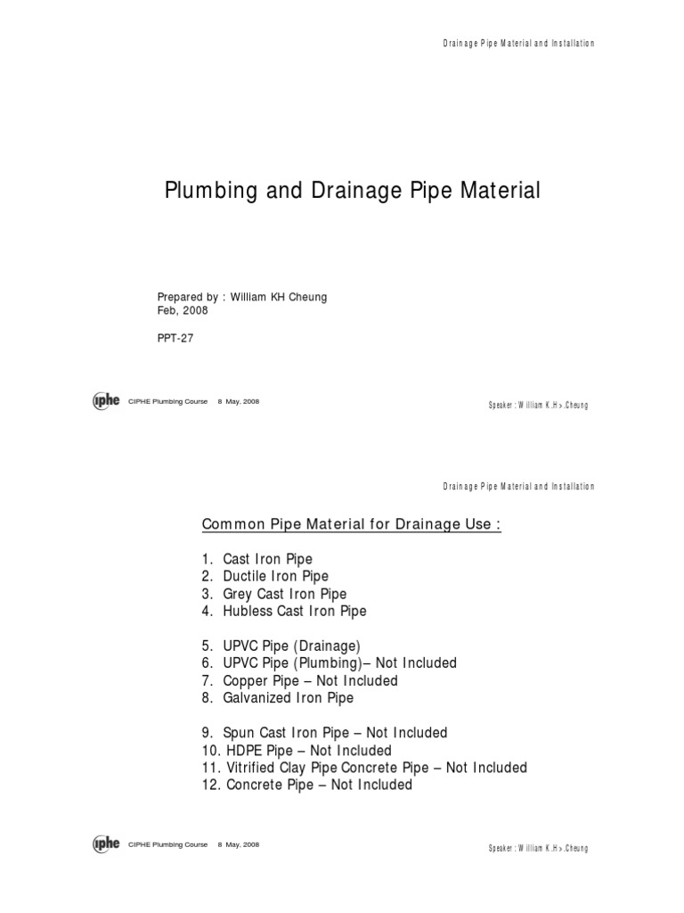 PPT-27 Drainage Pipe Material | PDF | Plumbing | Pipe (Fluid Conveyance)