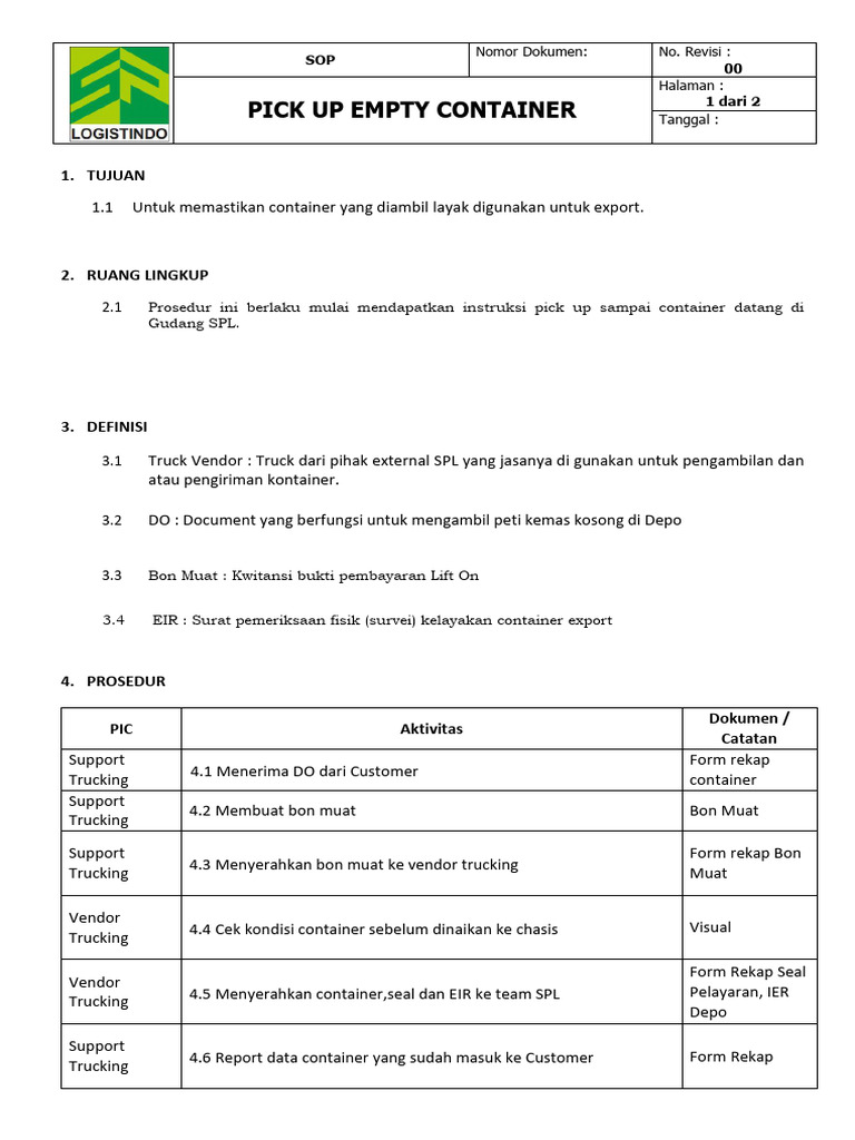 Prosedur Pengambilan Kontainer Kosong | PDF