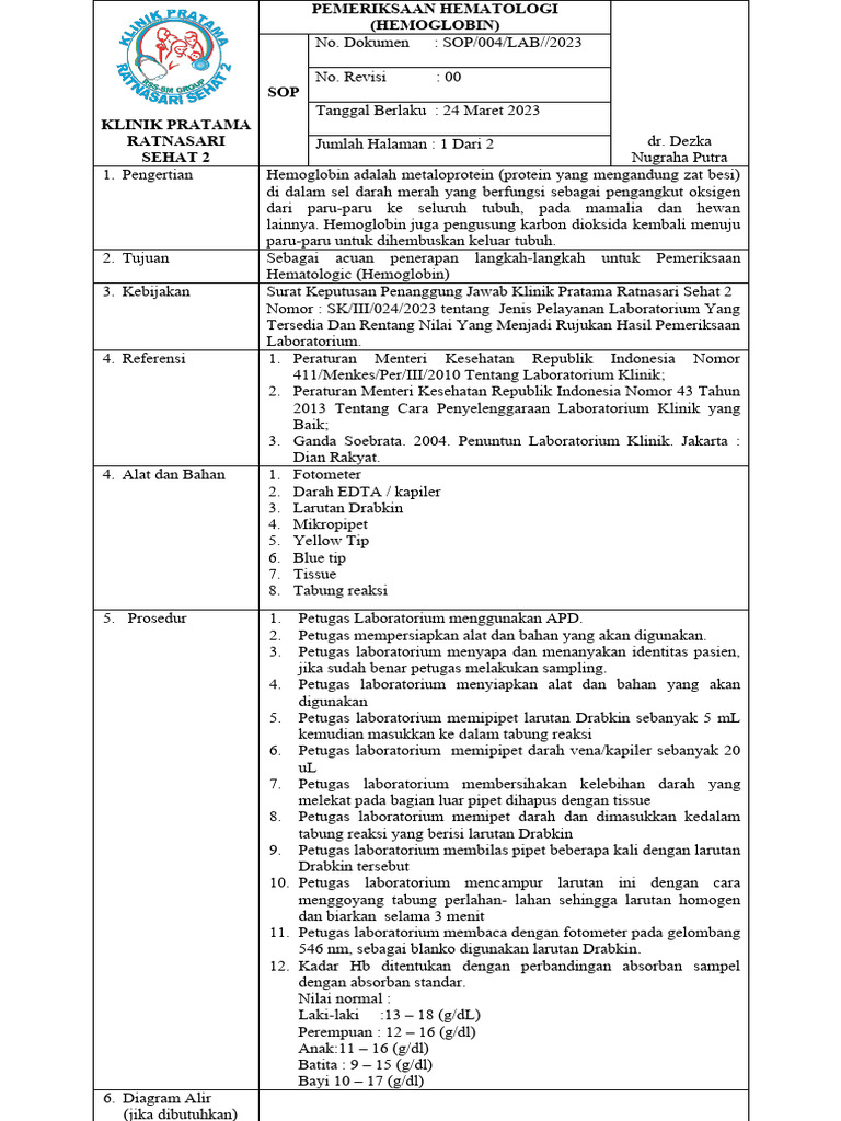 4 SOP Pemeriksaan HB | PDF
