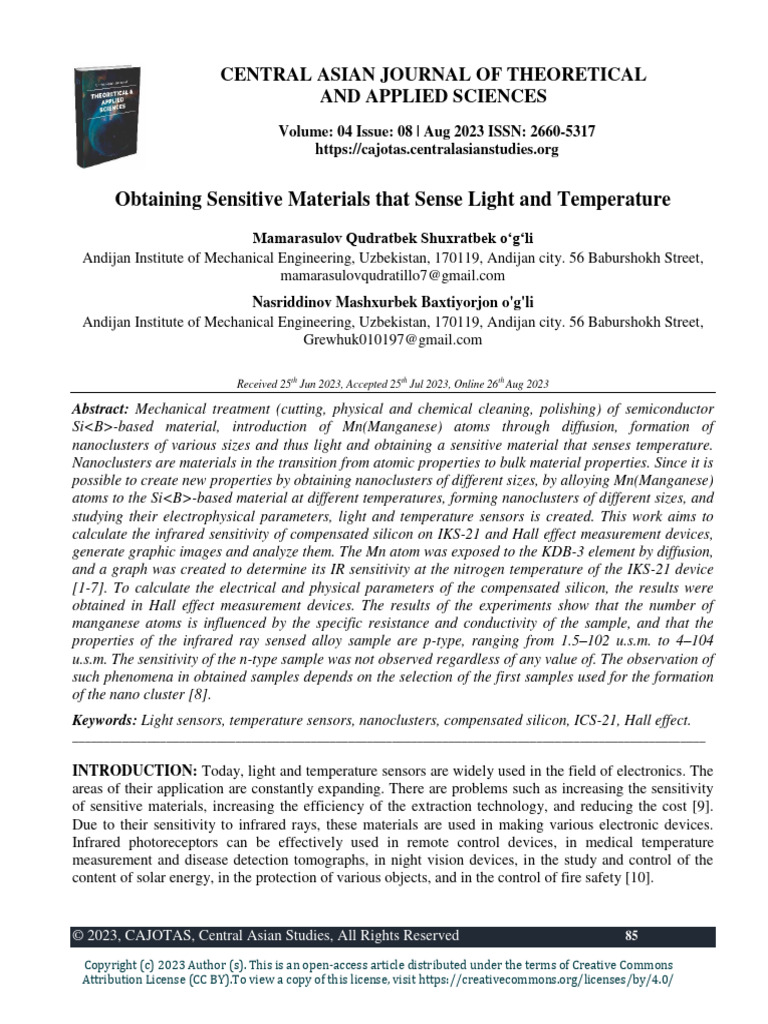 Obtaining Sensitive Materials That Sense Light and Temperature | PDF ...