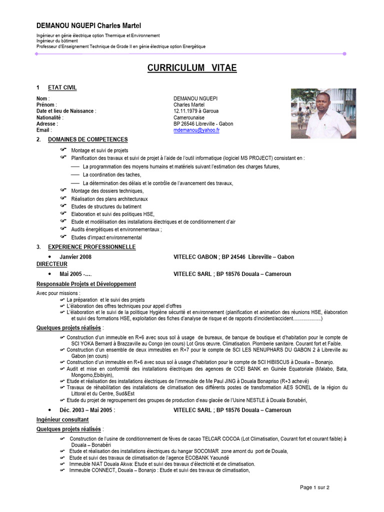 CV DEMANOU Charles | PDF | Climatisation | Planification