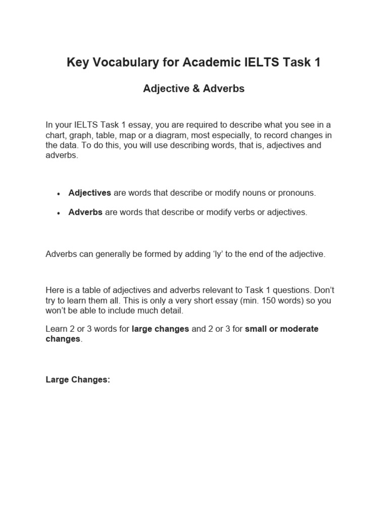 IELTS Task 1: Adjectives & Adverbs Guide | PDF | Adjective | Adverb