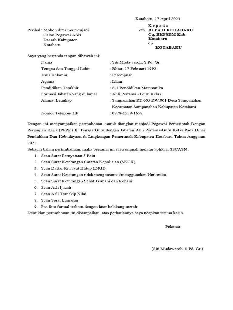 Surat Lamaran ST | PDF