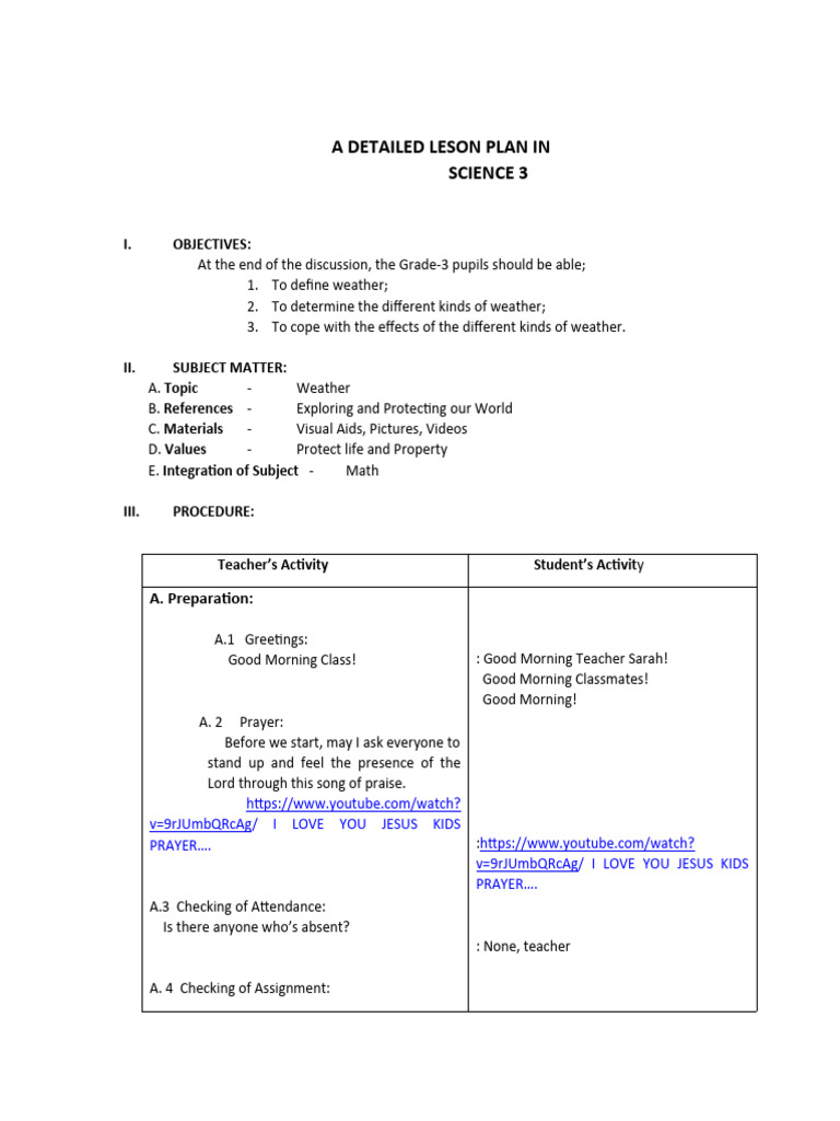 Grade 3 Weather Lesson Plan | PDF | Weather | Lesson Plan