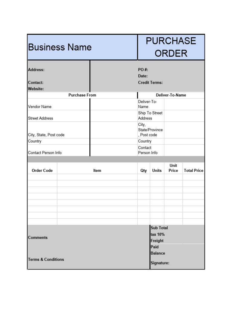 Purchase Order Template in Word | PDF