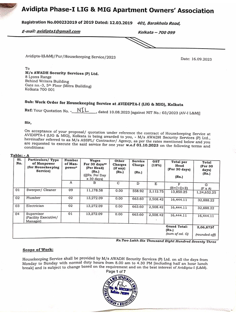 Work Order Housekeeping Service Avidipta 1 | PDF