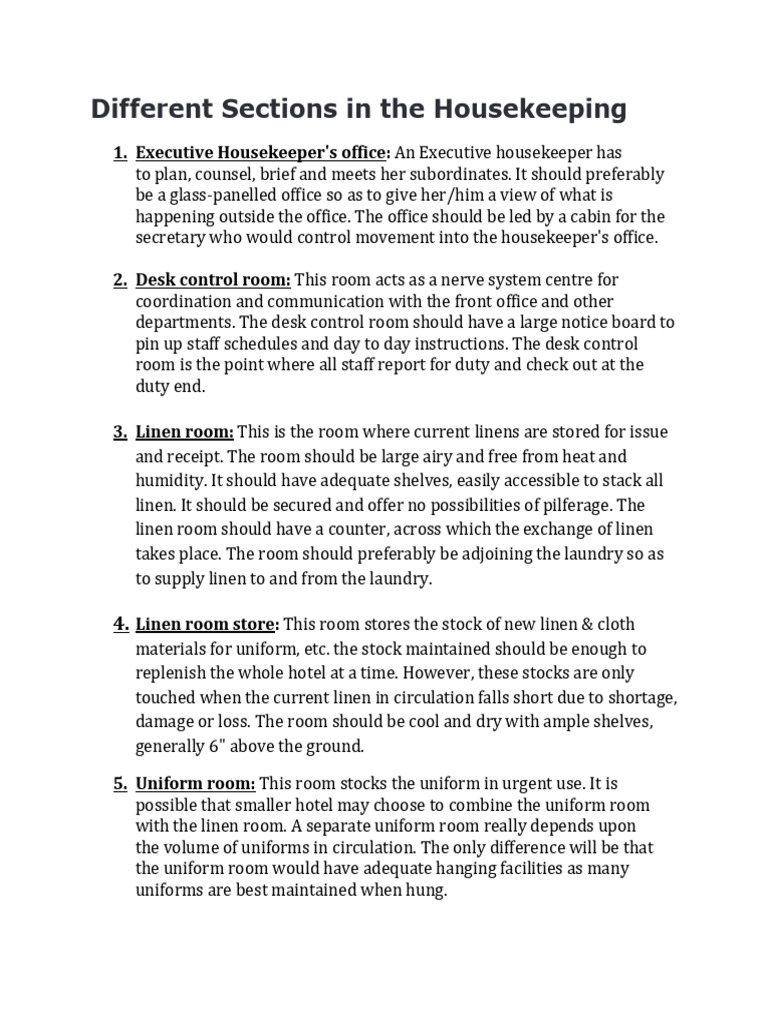 Different Sections in The Housekeeping | PDF | Home & Garden