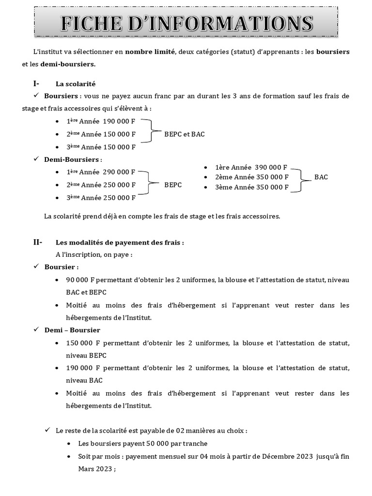 Fiche D'information 2023 | PDF