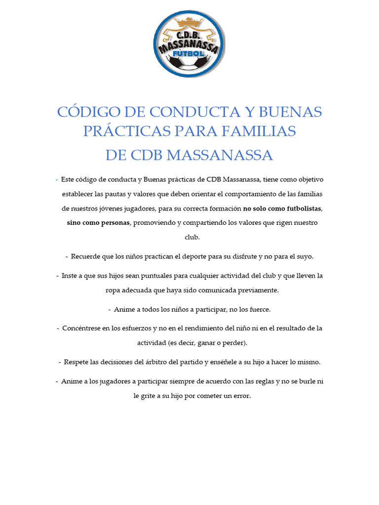 Código Conducta Familiares CDB Massanassa | PDF