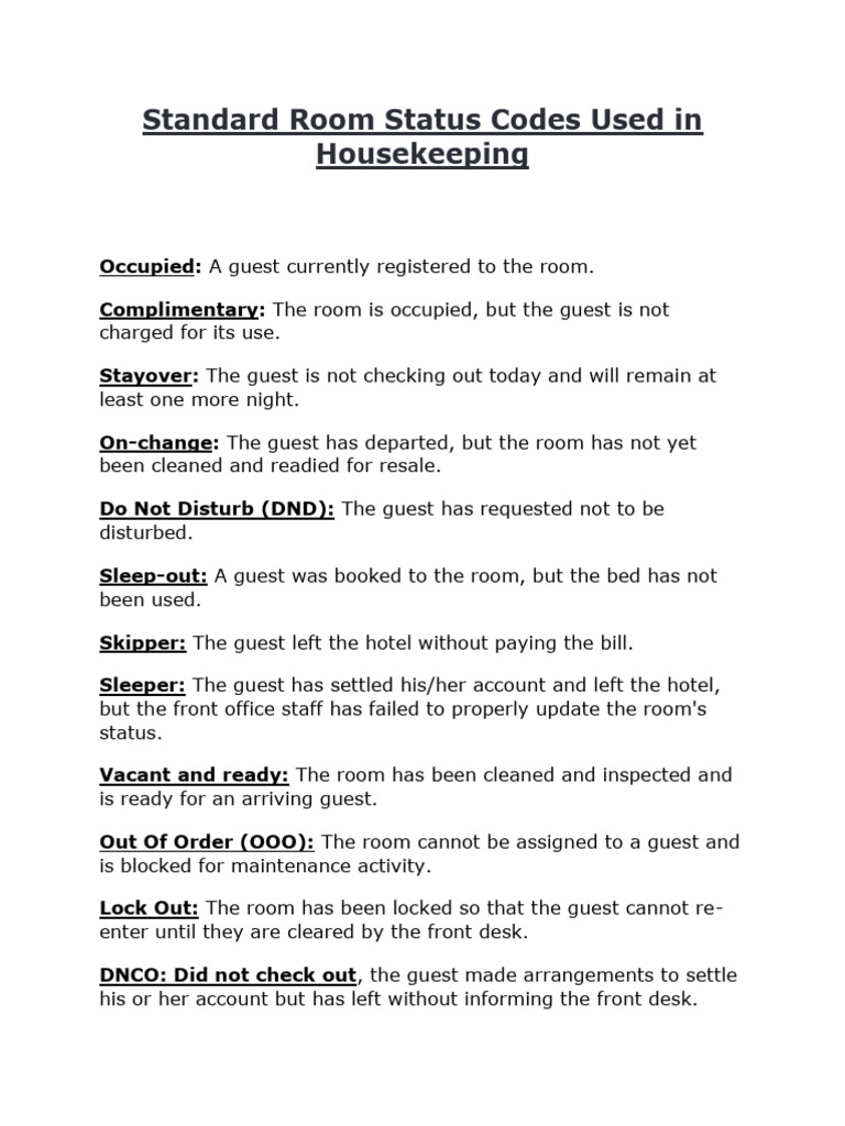Status Codes Used in Housekeeping | PDF