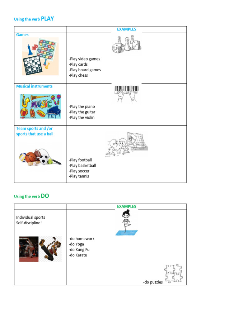 Using The Verb PLAY, DO, GO | PDF
