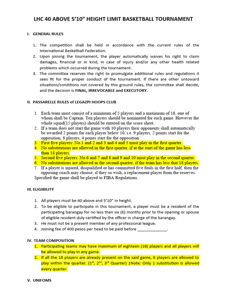 Rules and Regulations of Basketball Tournament | PDF | Justice | Crime ...