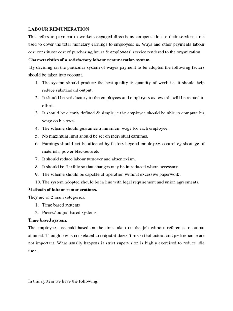 LABOUR REMUNERATION Presention1 | PDF | Employment | Piece Work