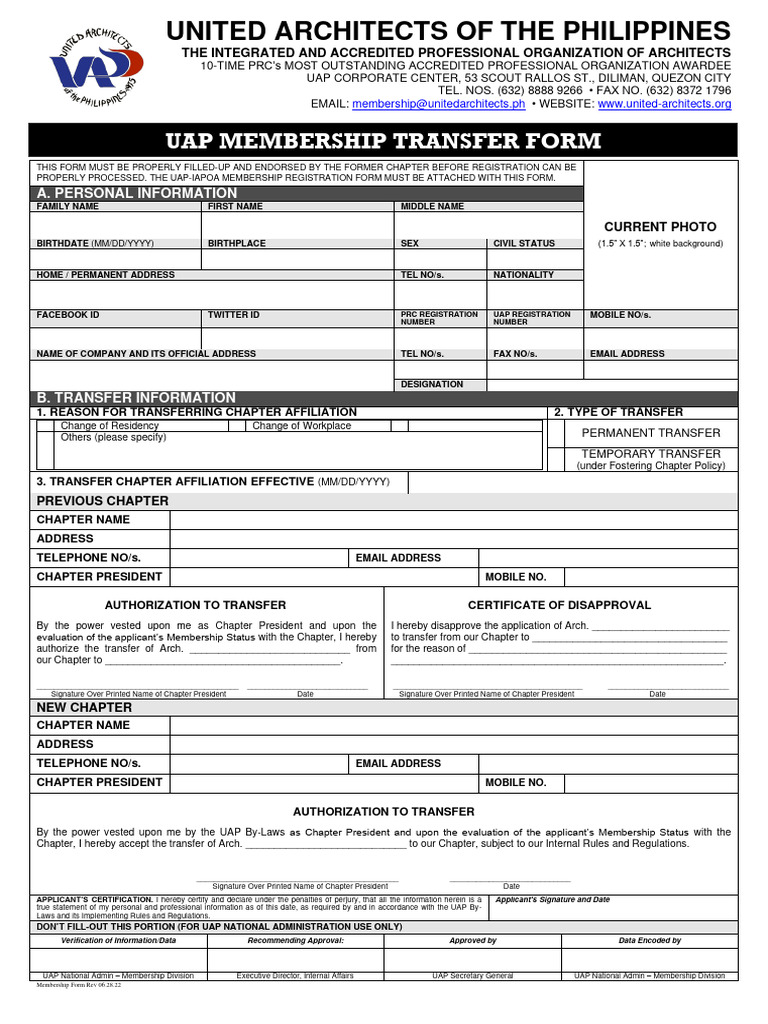 UAP Membership Transfer Form | PDF