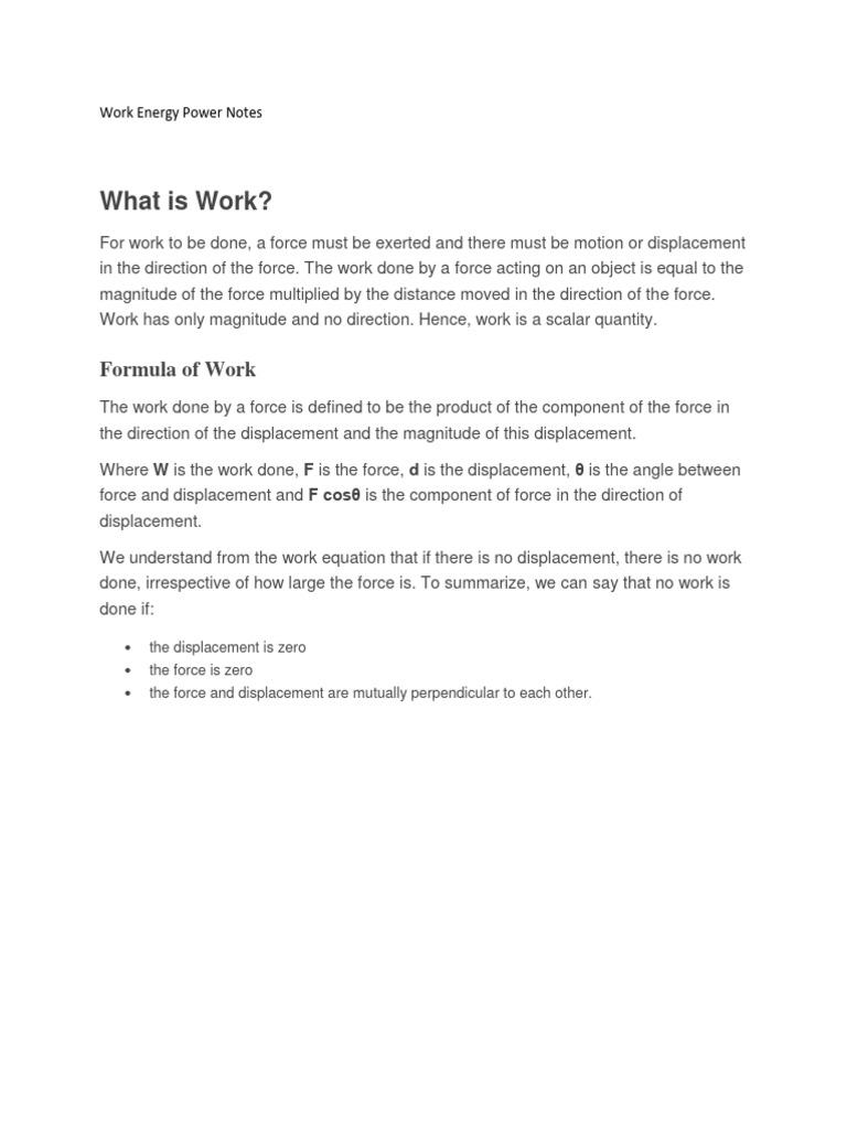 Work Energy Power Notes | PDF
