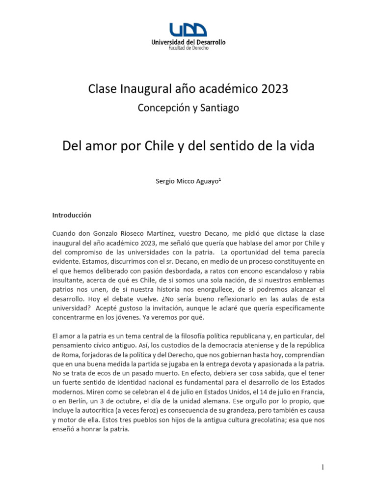 Micco Amor Por Chile UDD 2023 | PDF | Chile | Amor