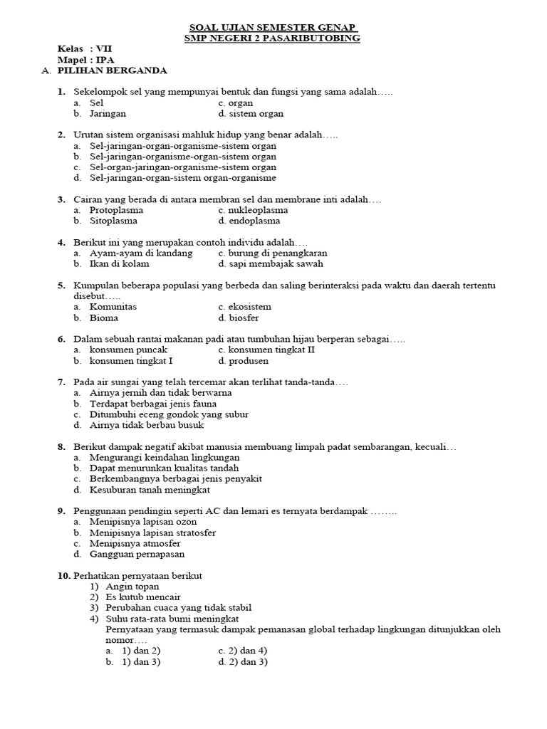 Kelas 7 Dan 8 Soal Ipa Semester 2 2023 | PDF