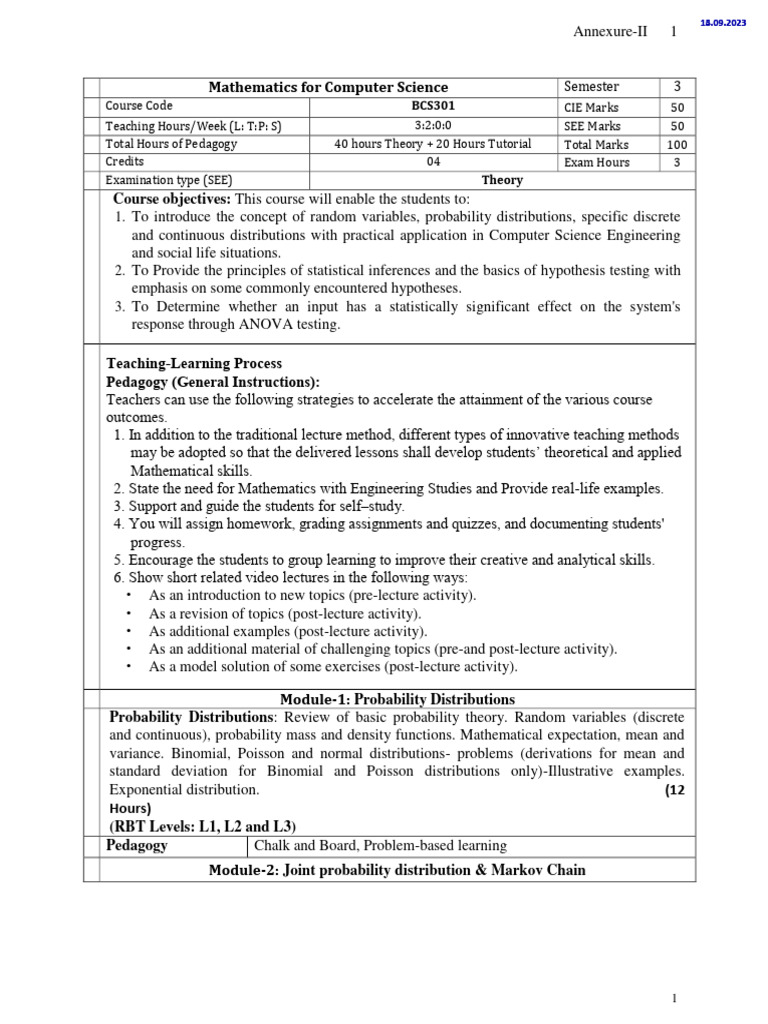 bcs301 Maths | PDF | Probability Distribution | Markov Chain