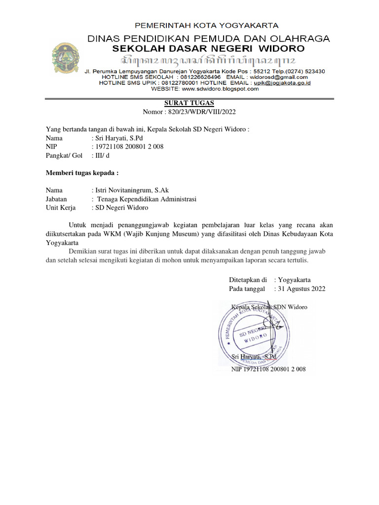 Surat Tugas Istri Novita | PDF