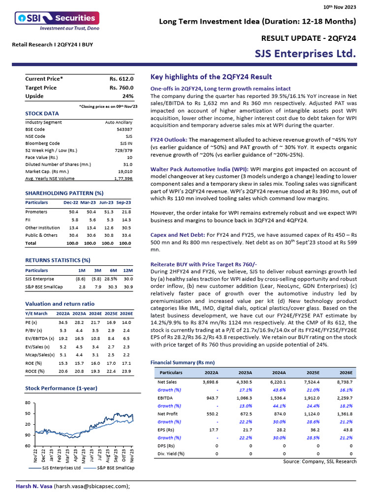 SJS Enterprises: 2QFY24 Investment Outlook | PDF | Securities (Finance ...