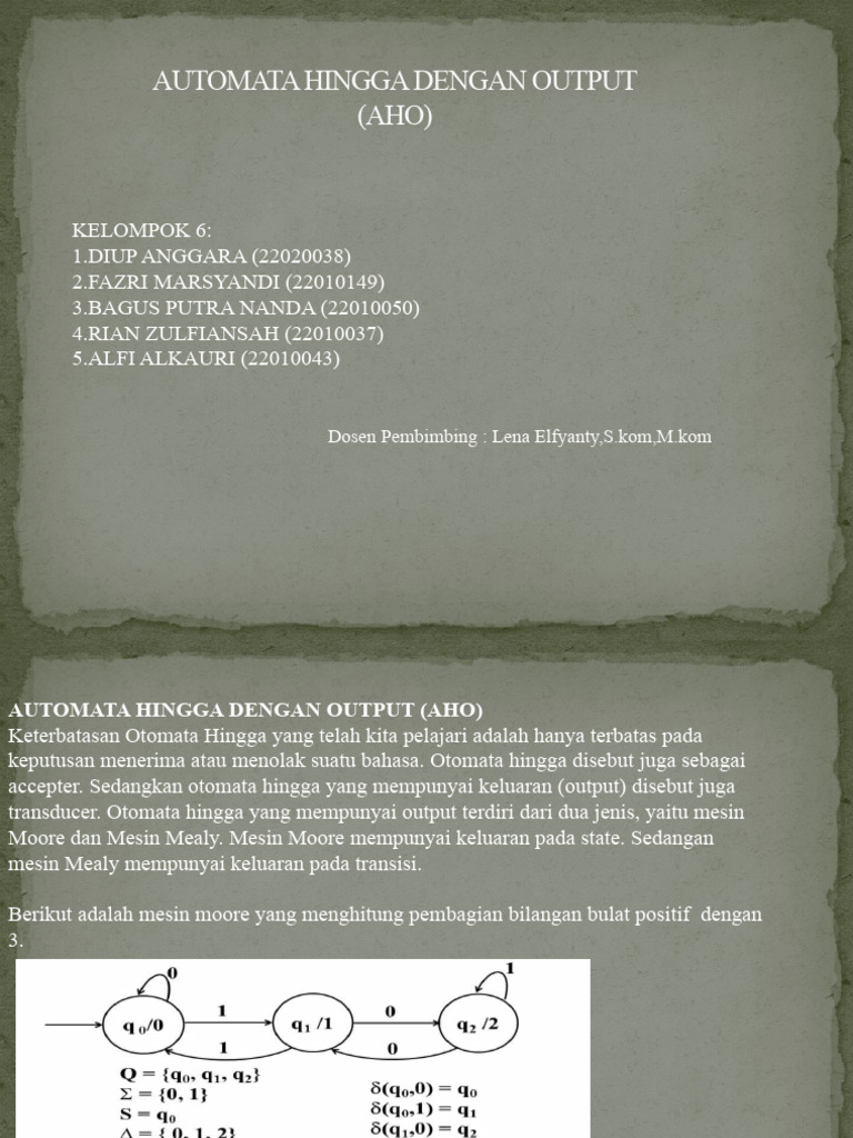 Automata Hingga Dengan Output (Kelompok 6) | PDF