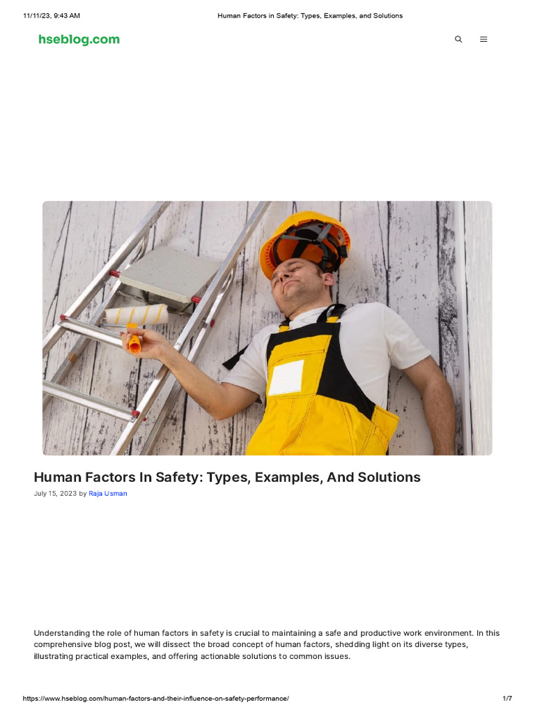 Human Factors in Safety - Types, Examples, and Solutions | PDF | Human ...