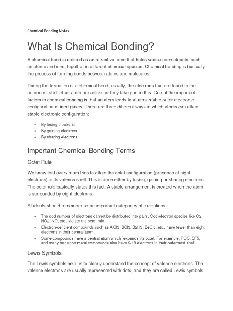 Chemical Bonding Notes | PDF | Ionic Bonding | Ion