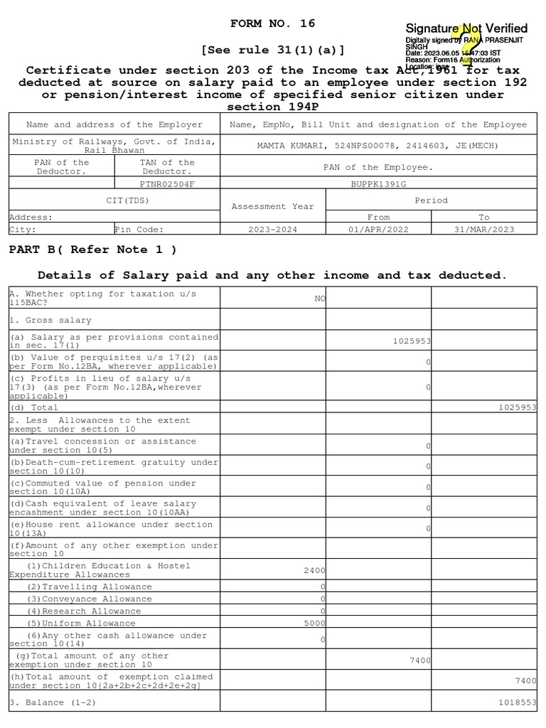 Form16 (2022-2023) | PDF | Taxes | Tax Deduction