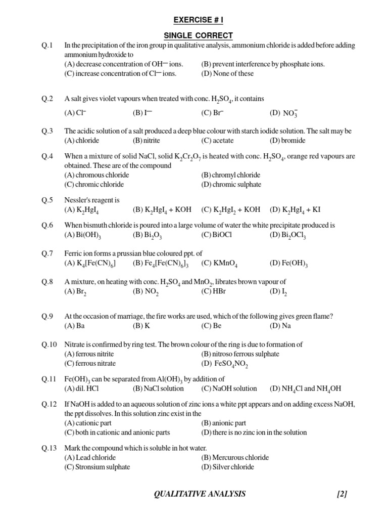 08 Qualitative Analysis (12th) | PDF | Precipitation (Chemistry) | Salt ...
