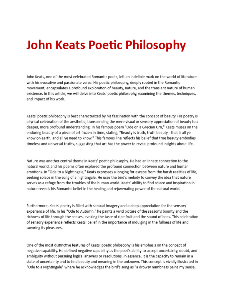 Keats' Exploration of Beauty and Nature | PDF | John Keats