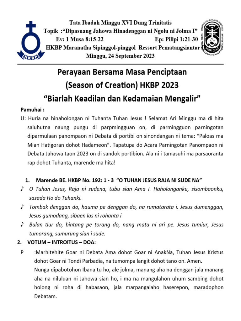 Tata Ibadah Minggu EKOLOGI Dung Trinitatis | PDF