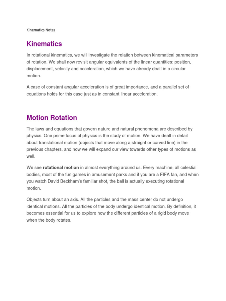 Kinematics Notes | PDF