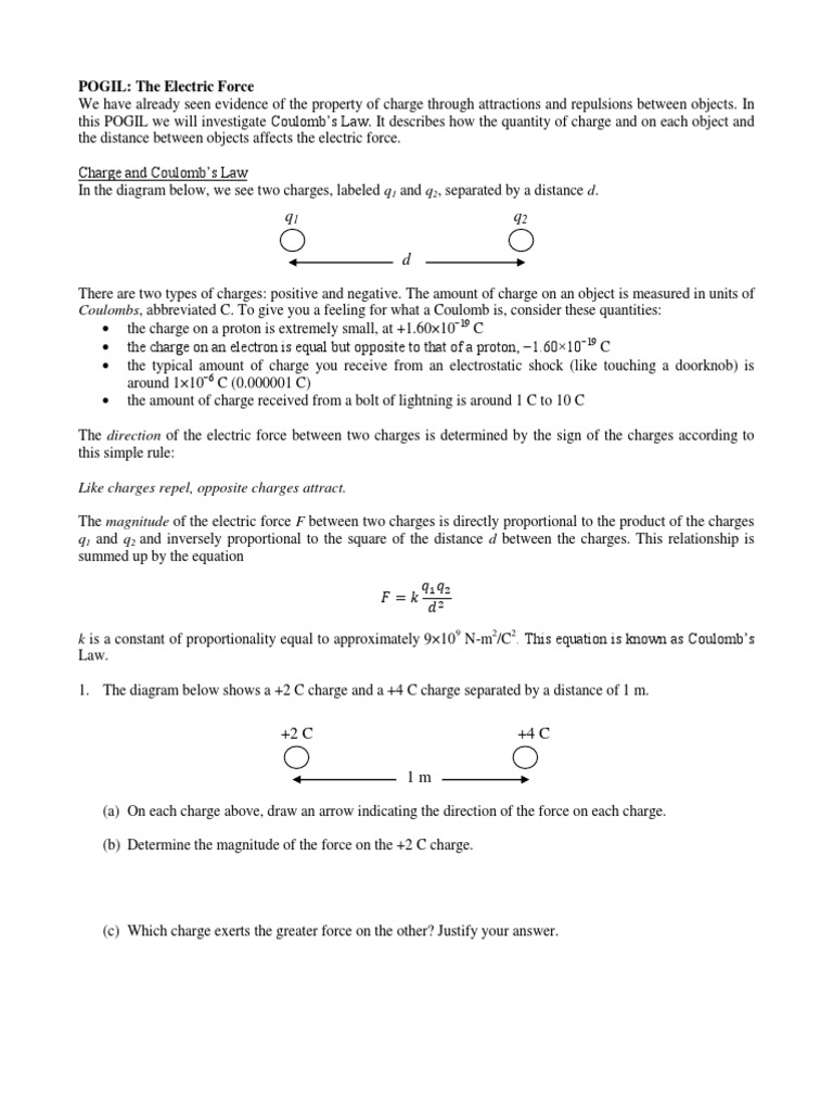 Electric Force | PDF | Electric Charge | Electron