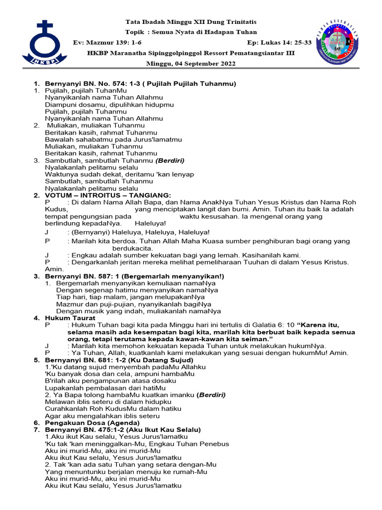 Tata Ibadah Minggu XII Dung Trinitatis | PDF