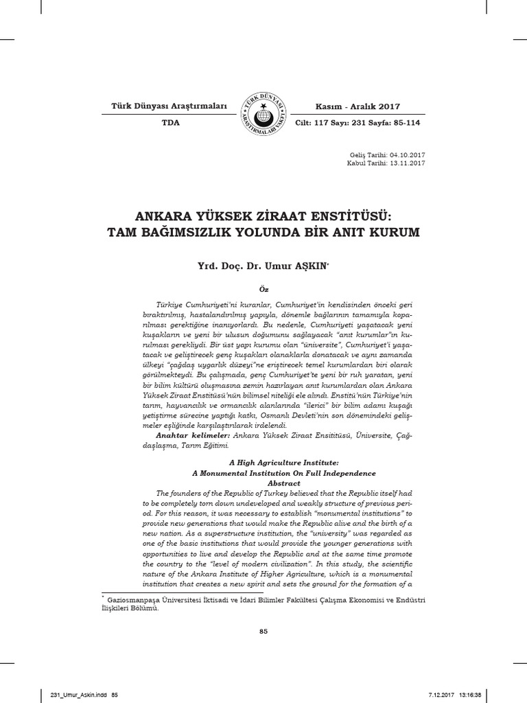 Ankara Yüksek Zi̇raat Ensti̇tüsü | PDF