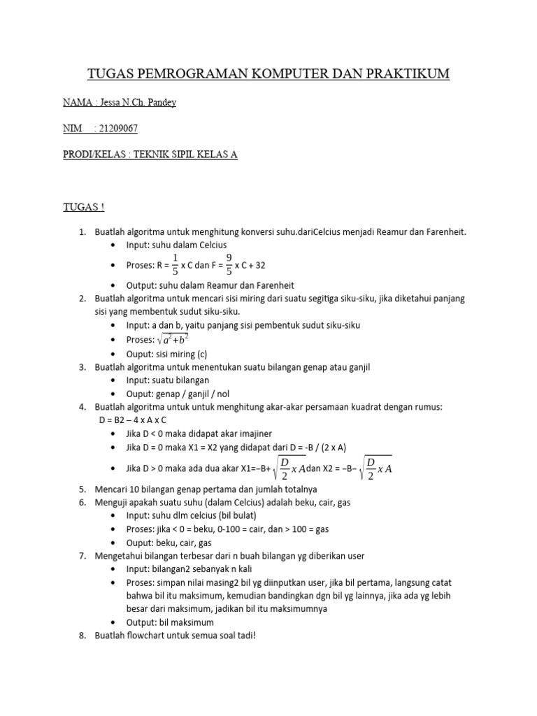 Jessa Pandey 21209067 Pemrograman Komputer Dan Praktikum | PDF | Metode & Bahan Ajar