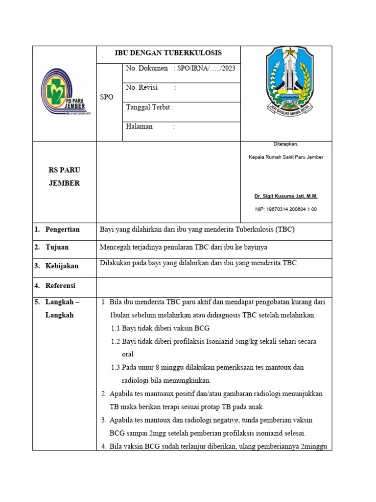 SOP IBU DENGAN TUBERKULOSIS | PDF
