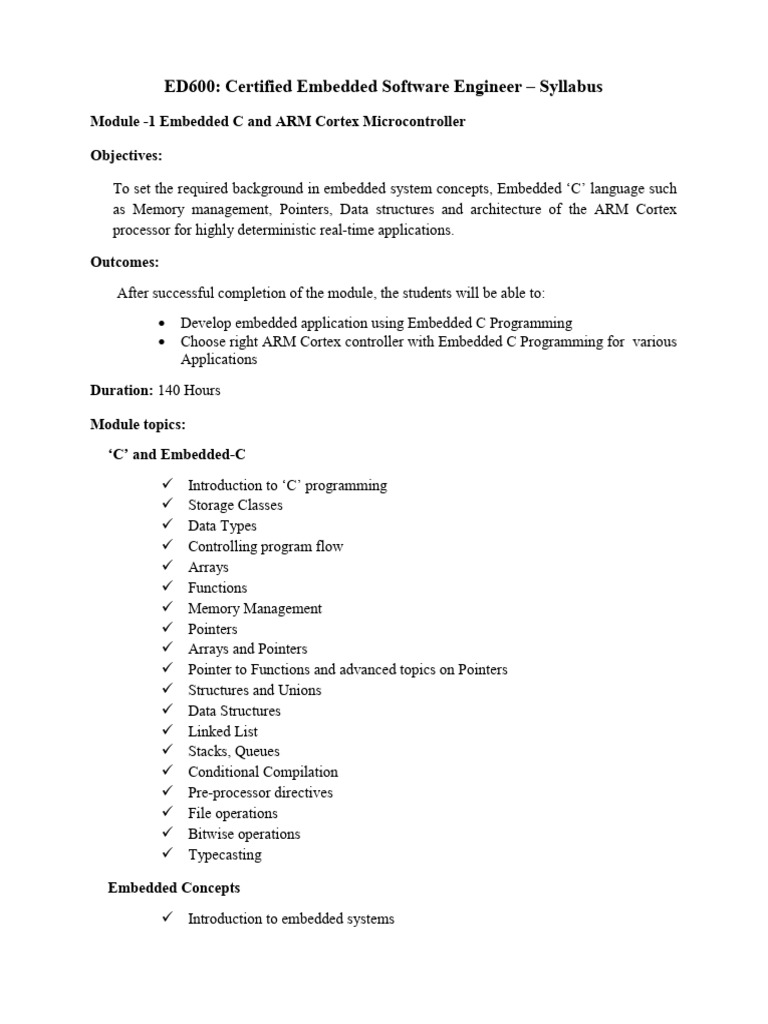 ED600 Syllabus | PDF | Device Driver | Embedded System
