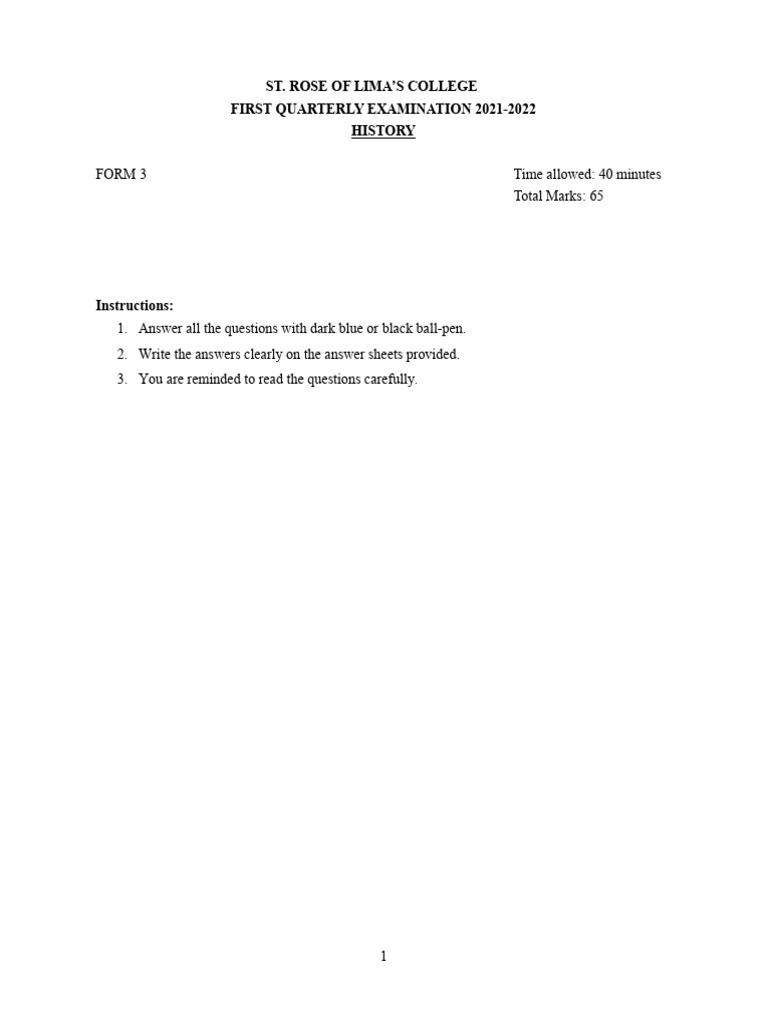 2021-2022 Form3history - Fqe - QP | PDF | International Relations | Global Politics