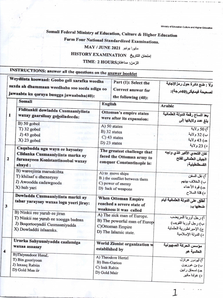 History Exam Form Four 2021 | PDF