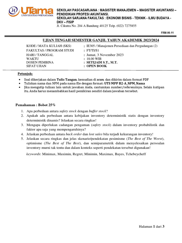 UTS Manajemen Persediaan Dan Pergudangan Reg B2-A | PDF