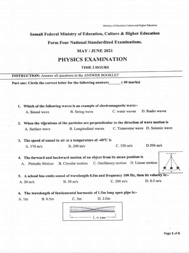 Physics Exam Form Four 2021 | PDF