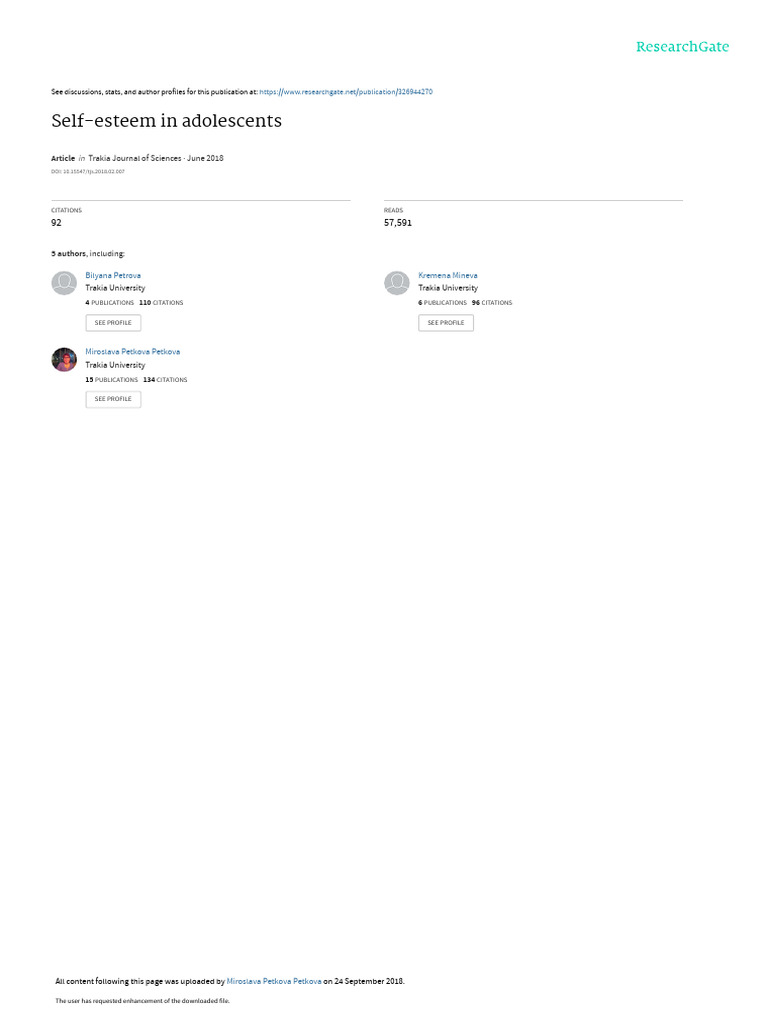 Self-Esteem in Adolescents | PDF | Self Esteem | Adolescence