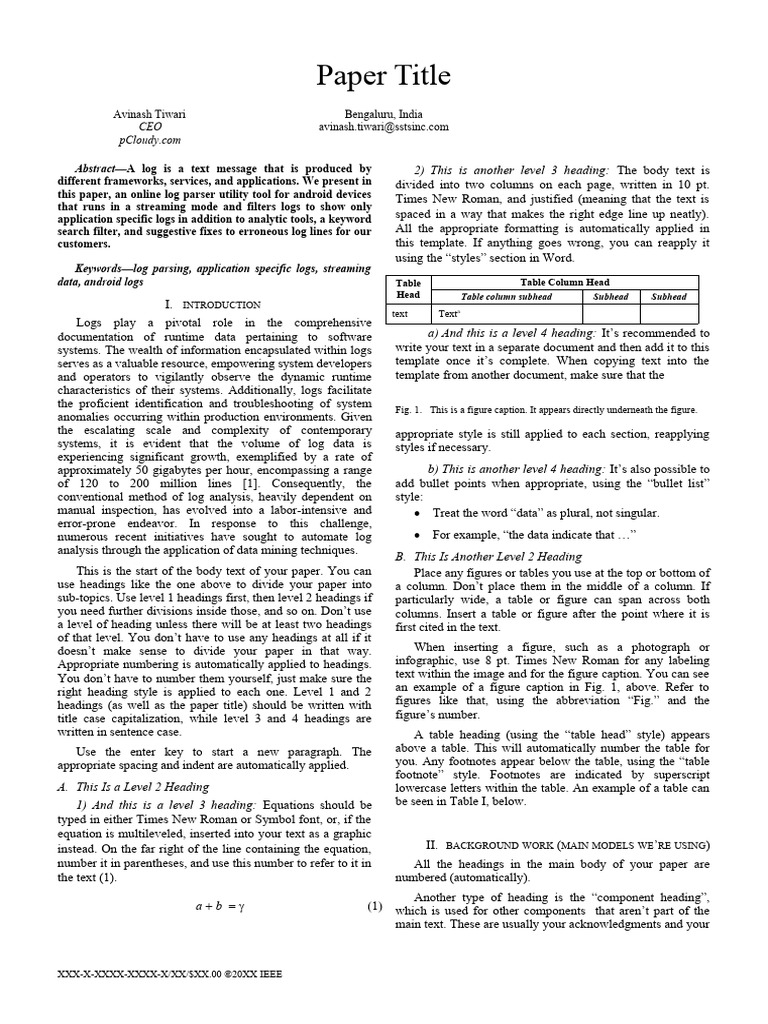 Ieee Paper Format Template Pdf Letter Case Times New Roman