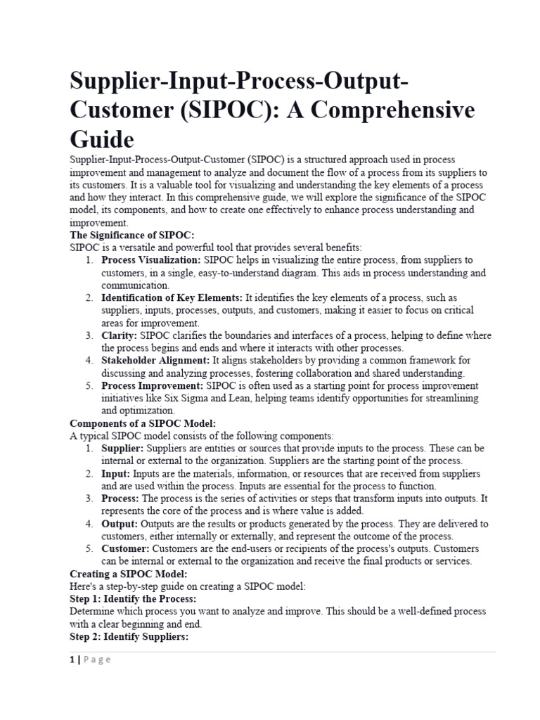 Supplier-Input-Process-Output-Customer (SIPOC) | PDF | Supply Chain | Customer
